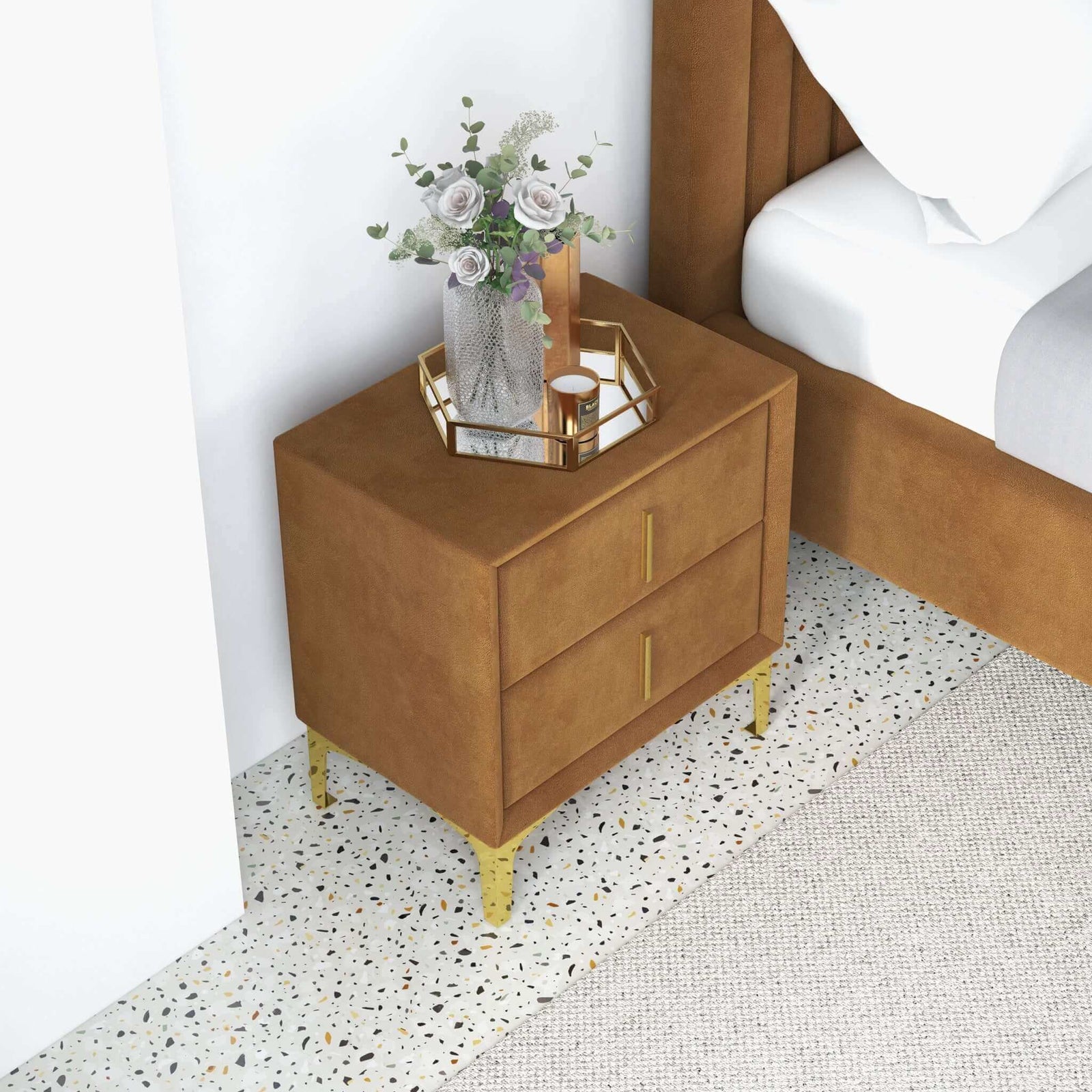 Lenia Velvet Night Stand (2 Drawers)