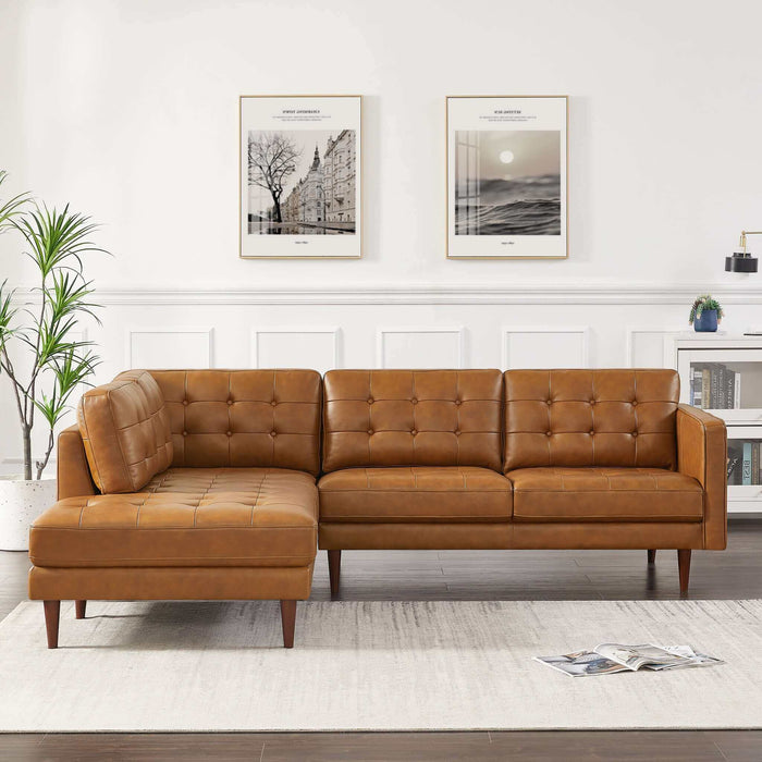 Luccon Tan Genuine Leather Sectional Sofa