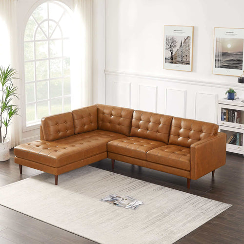 Luccon Tan Genuine Leather Sectional Sofa